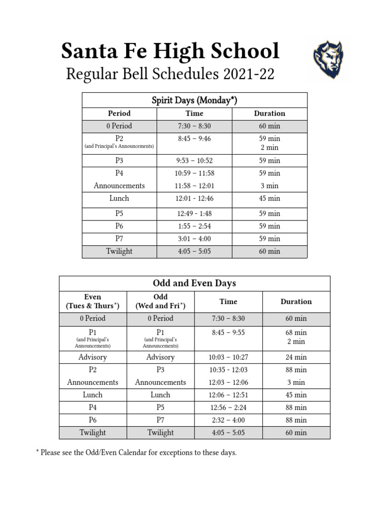 SFHS 2021-22 Bell Schedules | PDF