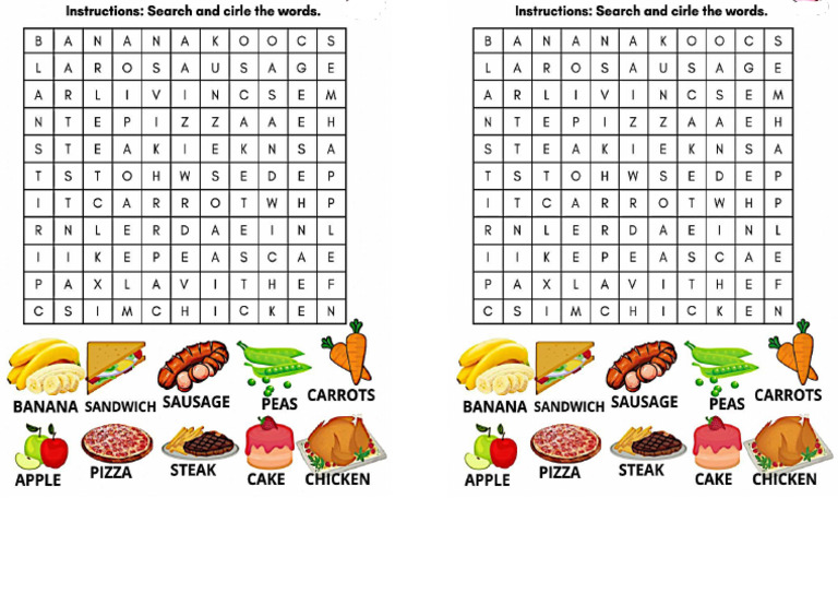 Unit 4 Food Word Search | PDF
