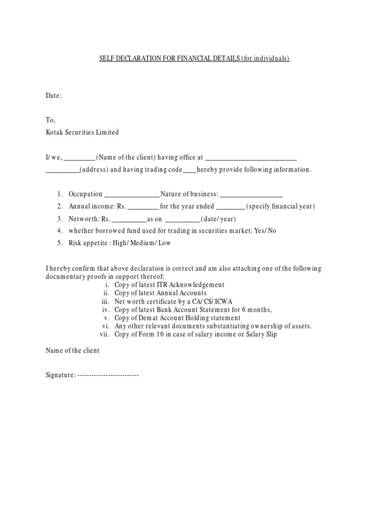 Financial Self-Declaration Form | PDF