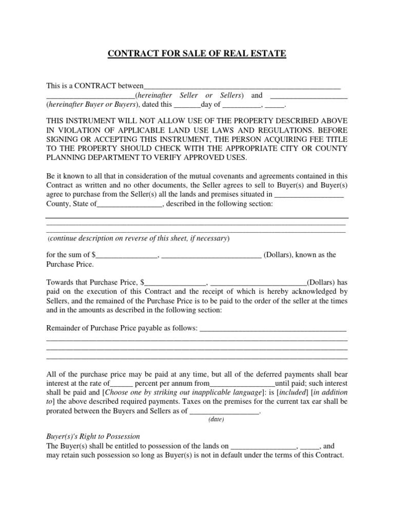 Contract For The Sale of Real Estate | Download Free PDF | Mortgage ...