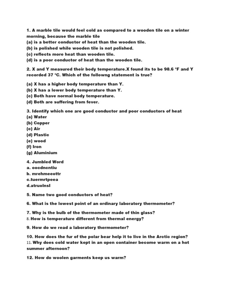 CL 7 HEAT WORKSHEET | PDF | Temperature | Heat