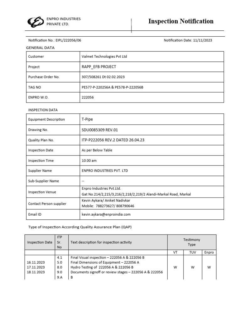 Inspection Notification 222056-6 | PDF