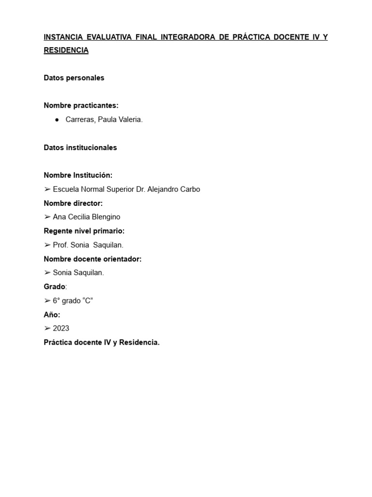 Carpeta de Practica Docente IV | PDF | Maestros | Enseñando