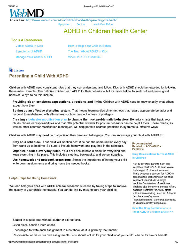 ADHD Parenting A Child With ADHD | PDF