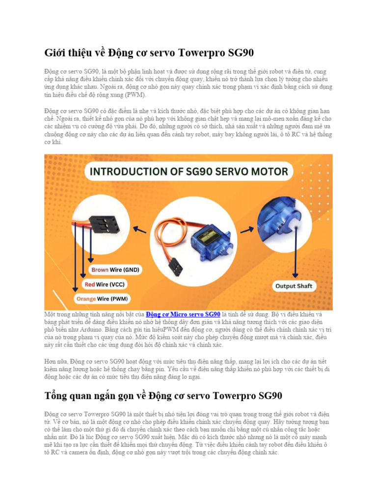 Giới thiệu về Động cơ servo Towerpro SG90 | PDF