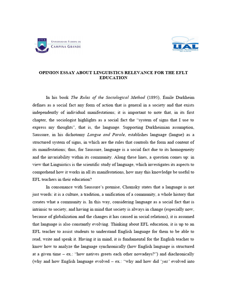 Opinion Essay About Linguistics Relevance For The Eflt Education | PDF ...