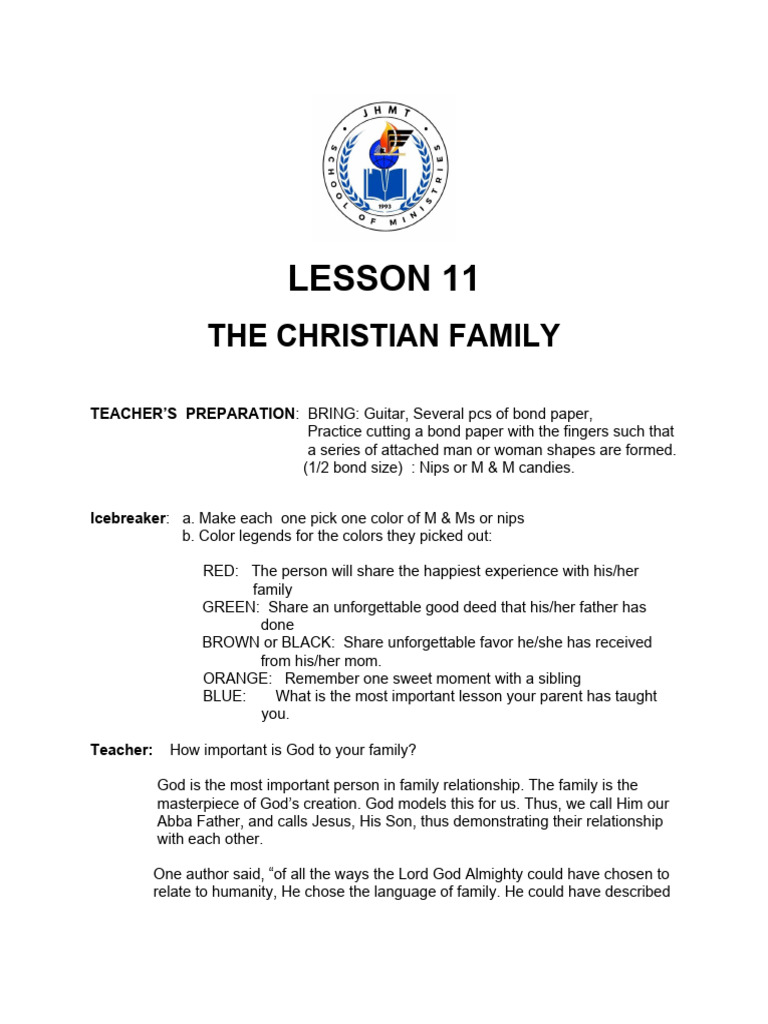LESSON 11 The Christian Family | PDF | Jesus | Love