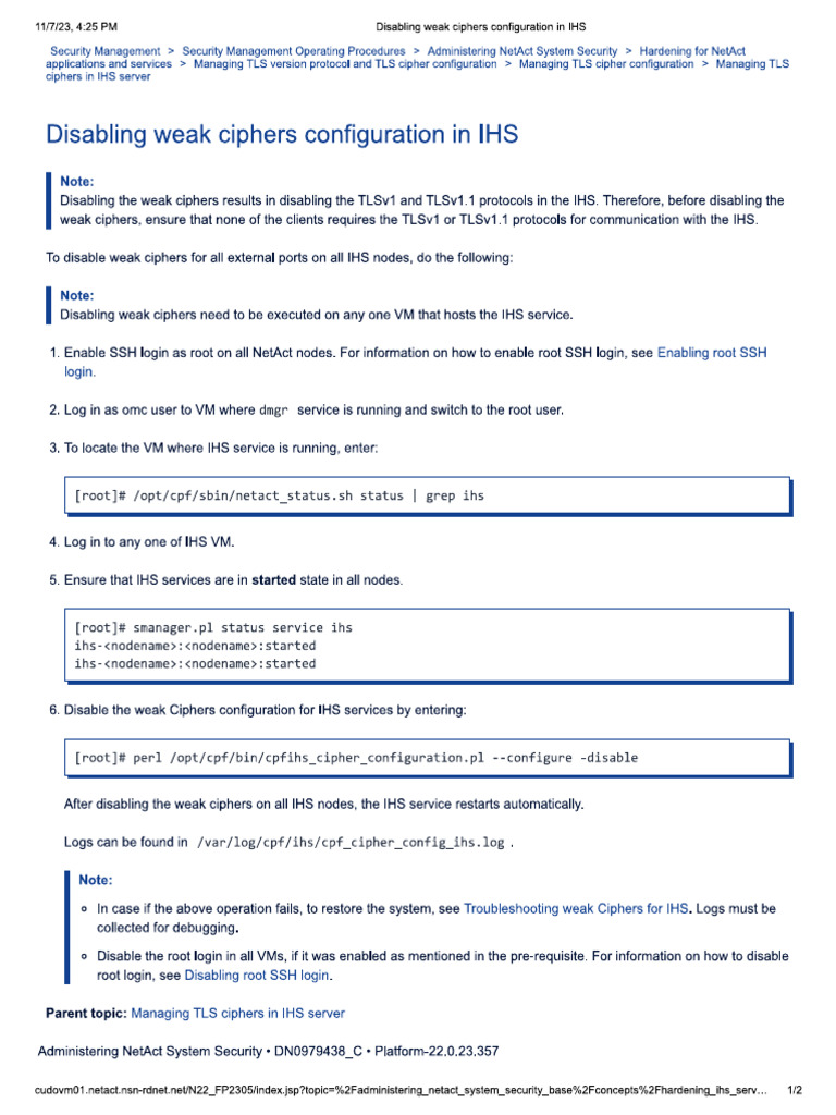 Disabling Weak Ciphers Configuration in IHS | PDF