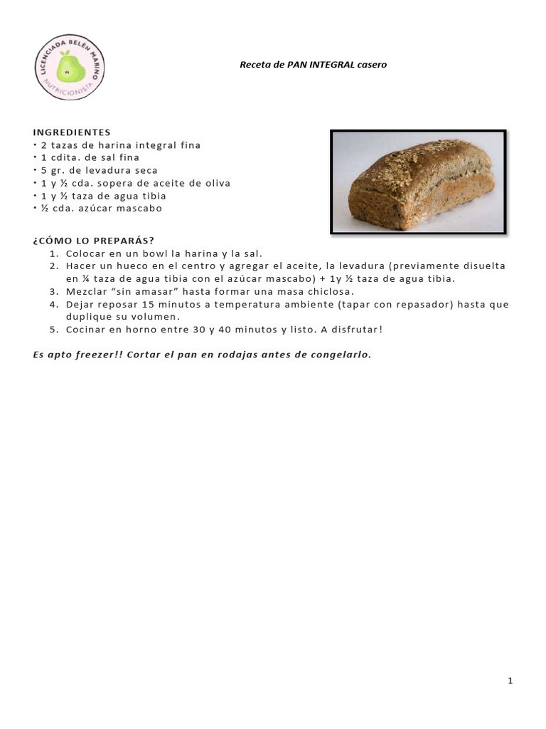 Receta fácil de pan integral casero | PDF