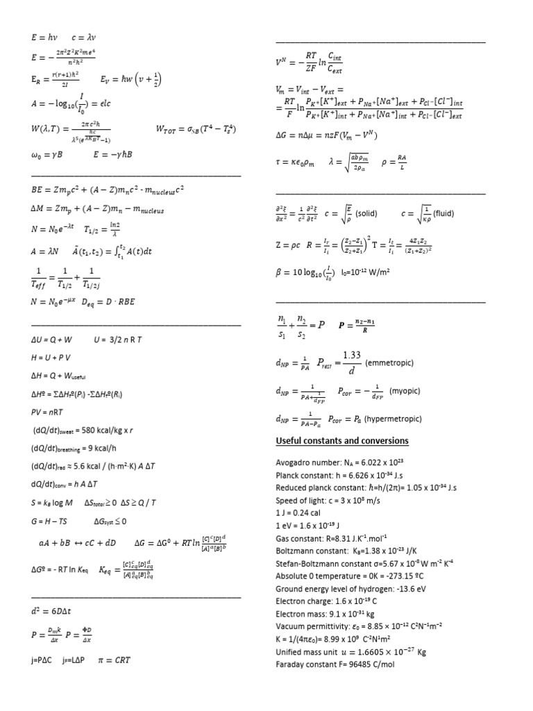 Formulari Biofísica | PDF | Electronvolt | Physical Chemistry