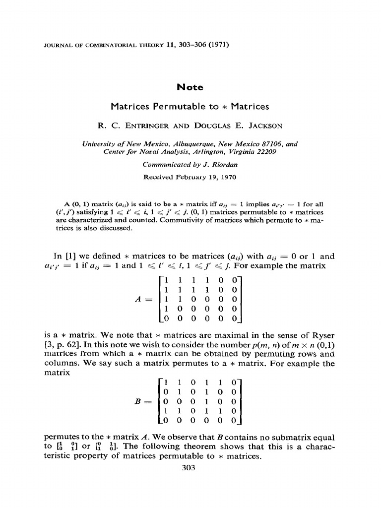 1 s2.0 0097316571900586 Main | PDF | Matrix (Mathematics ...