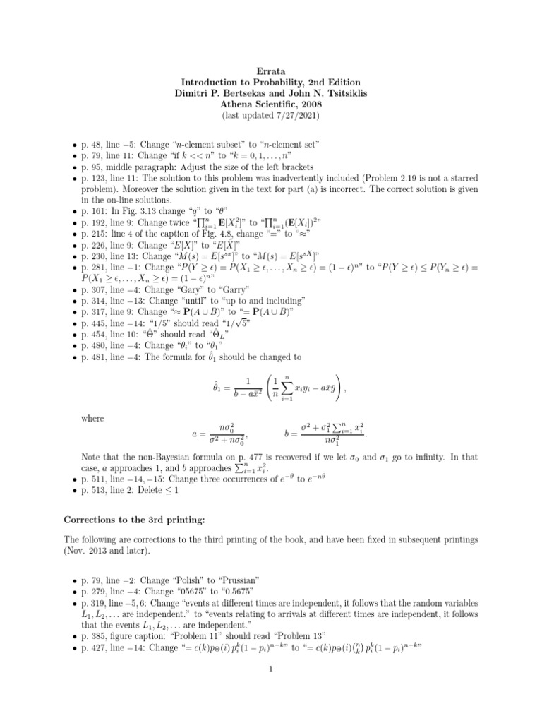 Prob-Errata 2ndedition | PDF | Statistics | Statistical Theory