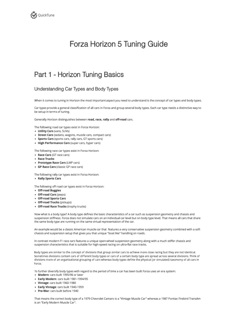 All Tuning Guide (FH5) (Odd) | PDF