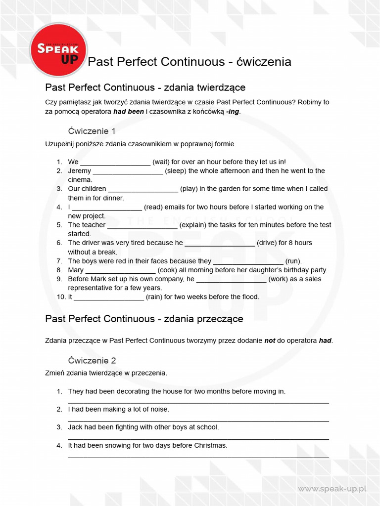 Cwiczenia Past Perfect Continuous | PDF