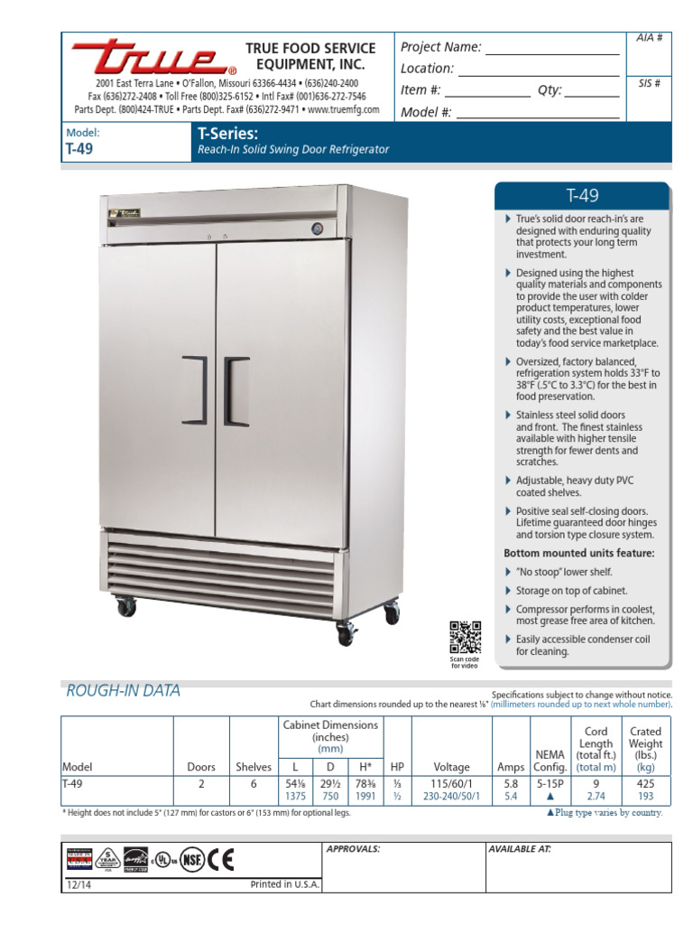 True T-49 | PDF | Door | Refrigerator