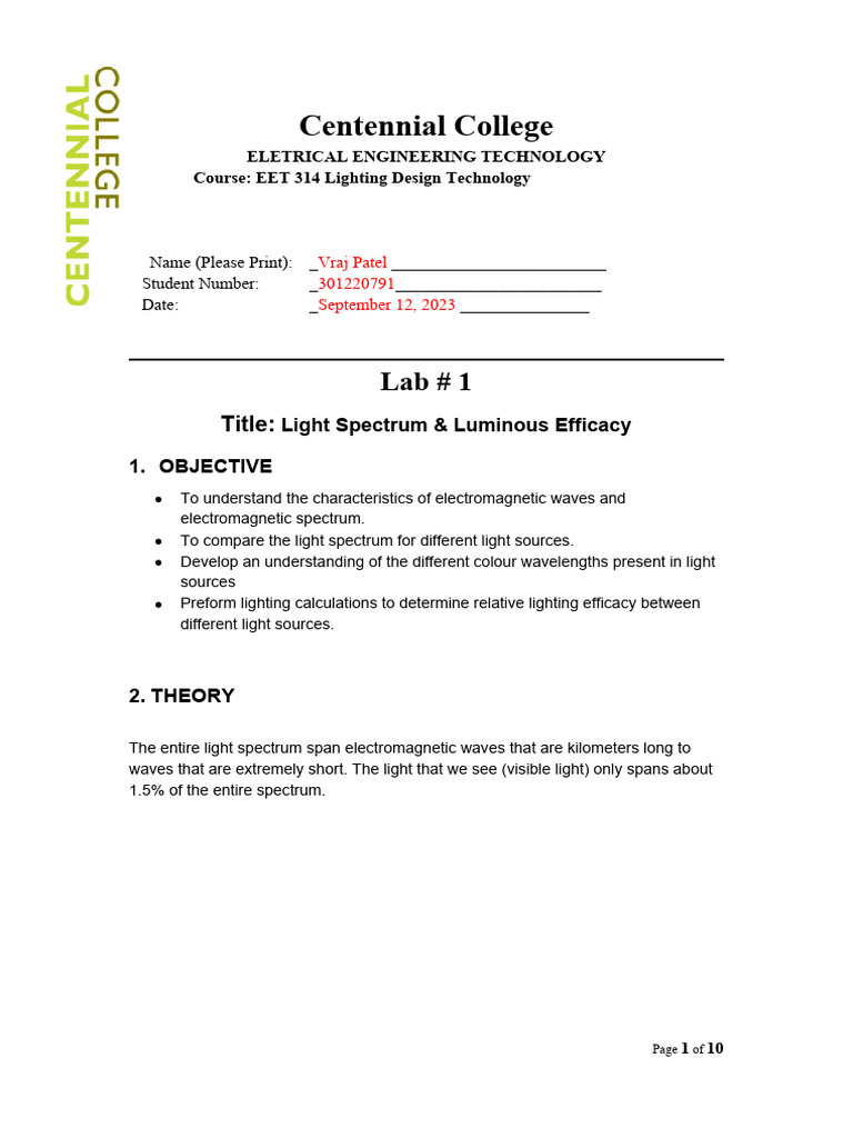 Light Spectrum & Efficacy Analysis Lab | PDF | Compact Fluorescent Lamp ...
