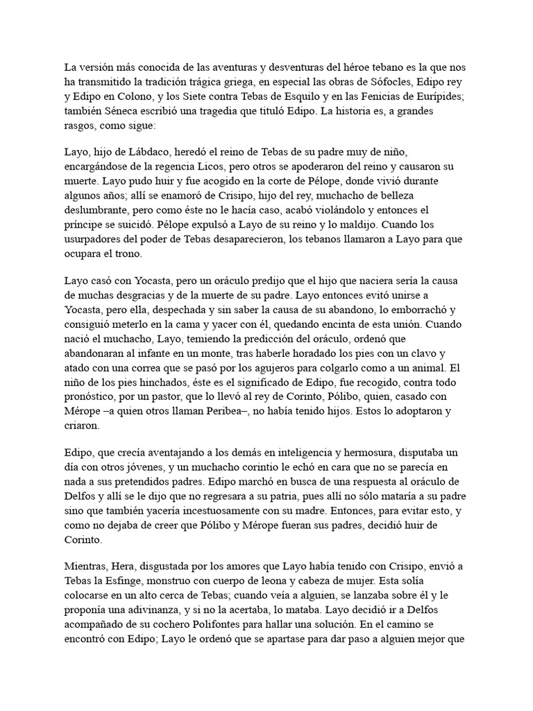 Mito Edipo | PDF | Edipo | Mitología De Grecia Central
