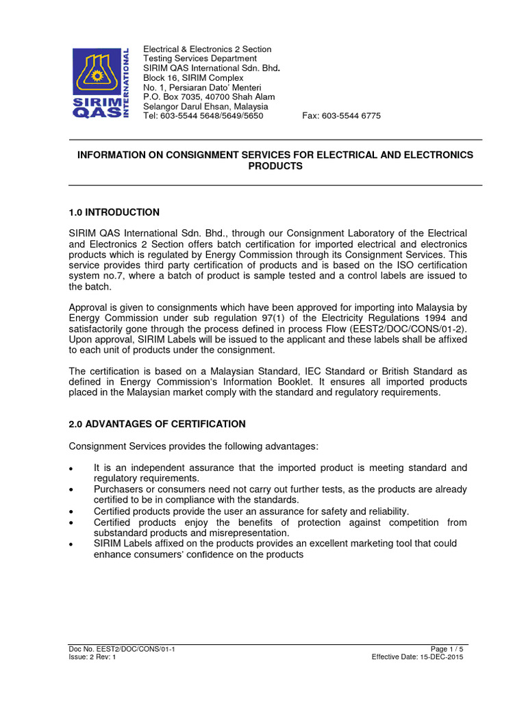 1 1 Consignment Services Introduction Iss2 Rev1 Pdf Quality