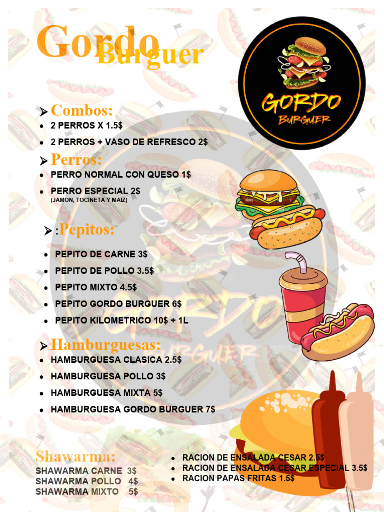 Menú Gordo: Hamburguesas y Combos | PDF