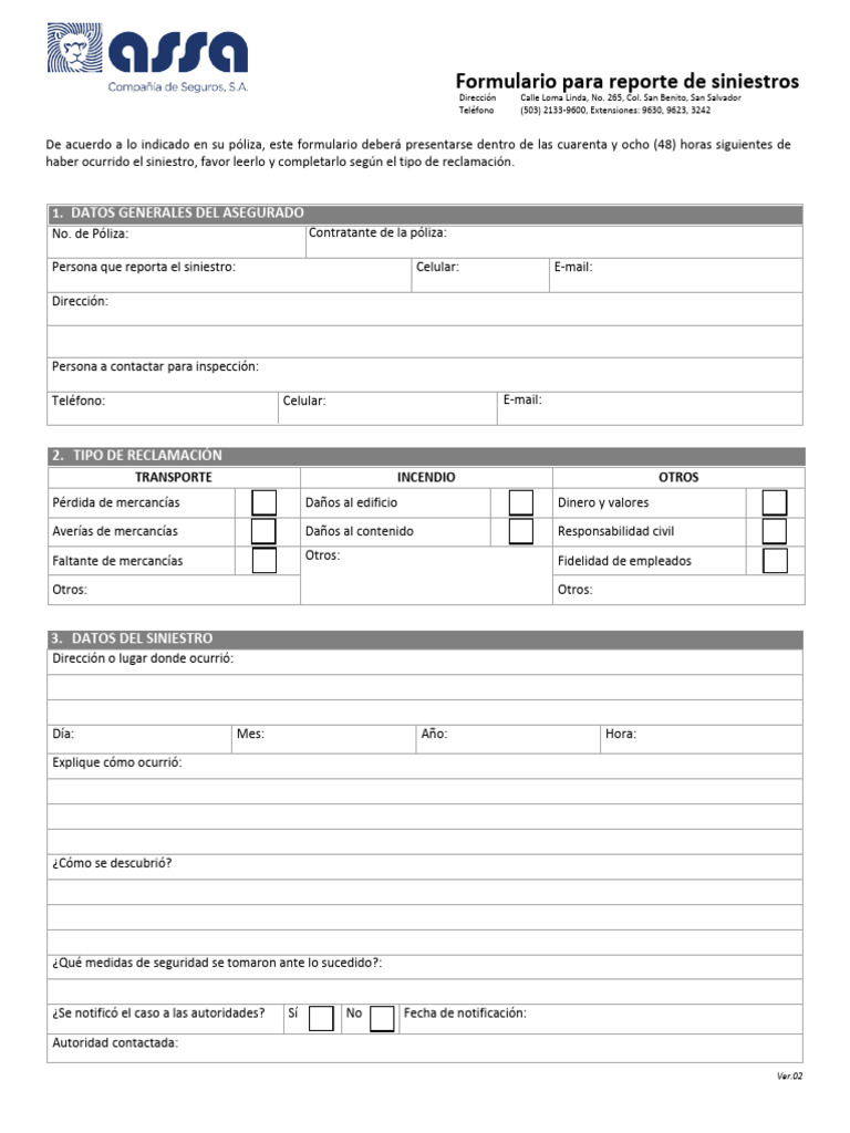 Formulario para Reporte de Siniestros Seguros de Danos | PDF | Póliza de seguros