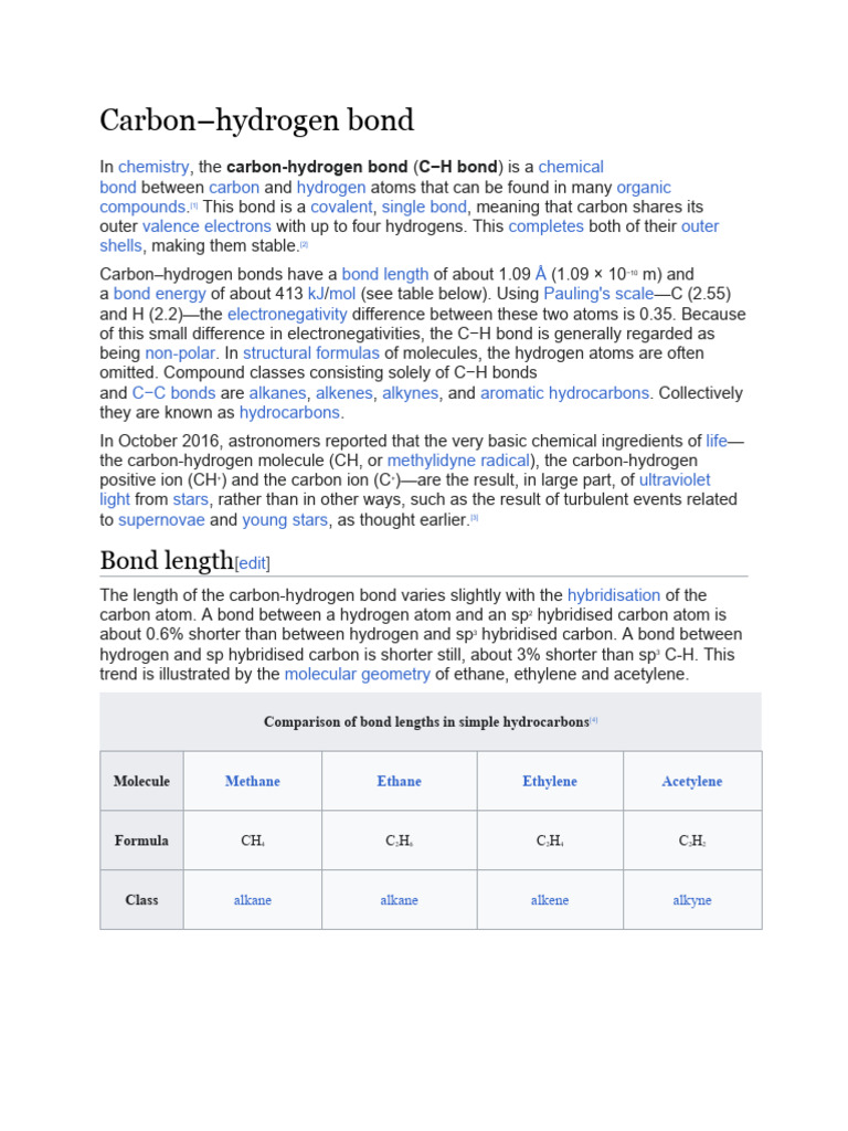 Carbon Hydrogen Bond | Download Free PDF | Chemical Bond | Chemical ...