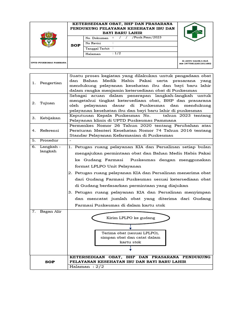 SOP Ketersediaan Obat, BHP | PDF