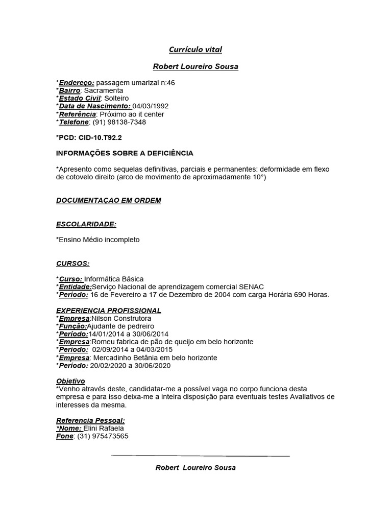 CURRICULO ROBERT PCD | PDF