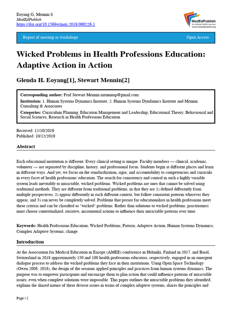 Wicked Problems in Health Education | PDF | Computational Complexity ...