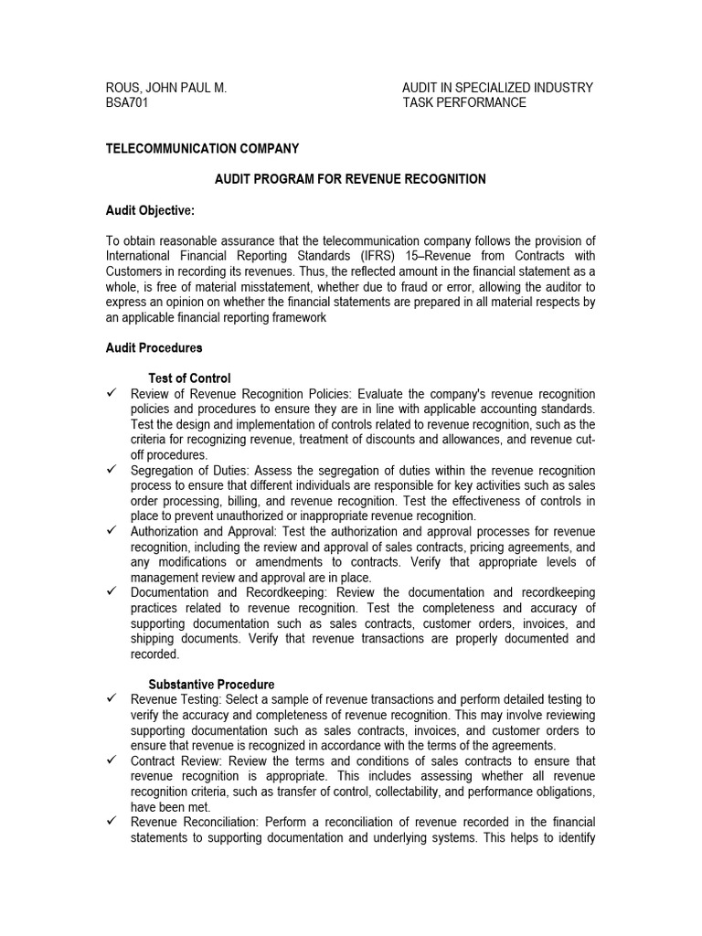 Audit in Specialized Industry TP 06 | PDF | Audit | Revenue