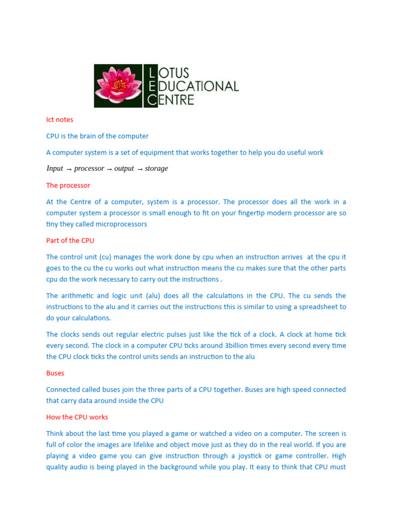 Ict Notes | PDF | Computer Data Storage | Central Processing Unit Ict Notes | PDF | Computer Data Storage | Central Processing Unit