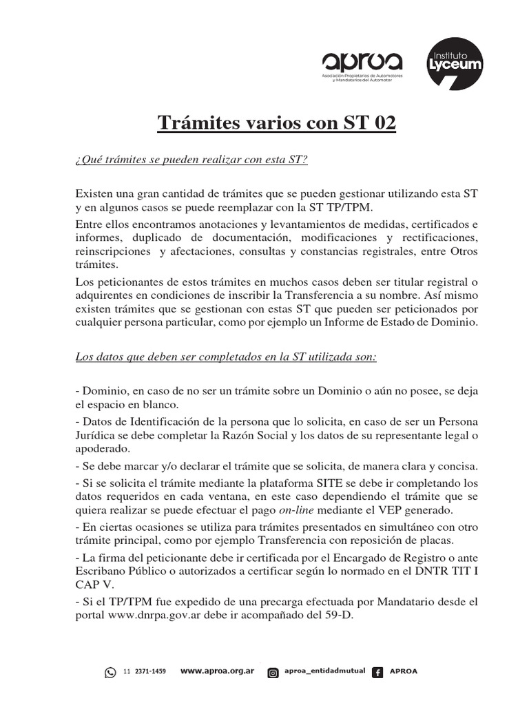 Trámites con ST 02 y Honorarios APROA | PDF