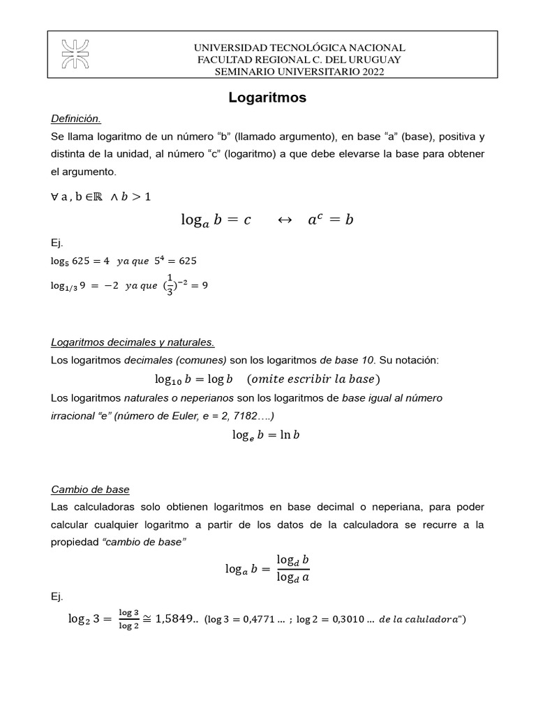Propiedades y Tipos de Logaritmos | PDF | Logaritmo | Análisis complejo
