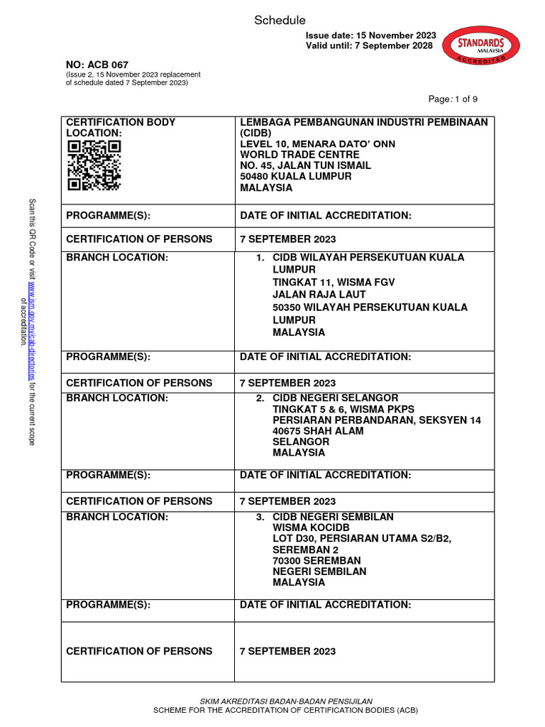CIDB Certification Accreditation Details | PDF | Construction | Welding