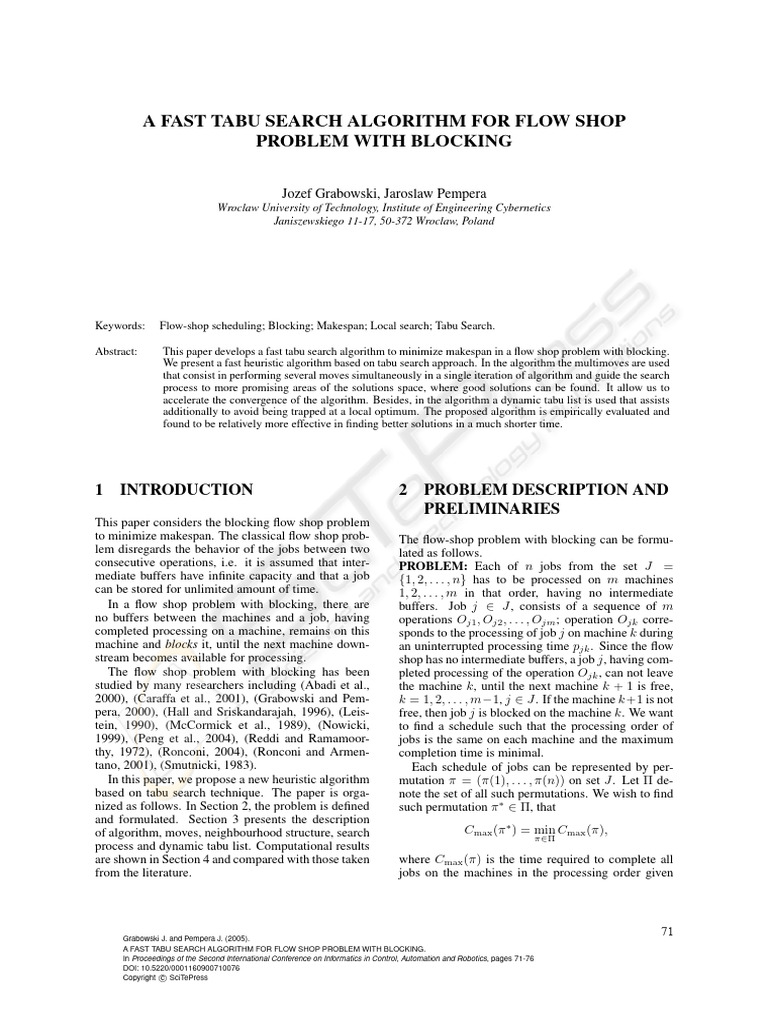 A Fast Tabu Search Algorithm For Flow Shop Problem With Blocking | PDF | Algorithms ...