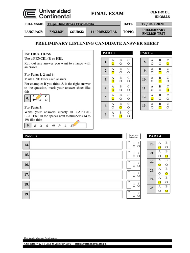 3.6. FINAL EXAM - Answer Sheet (Listening) | PDF | Evaluation Methods ... 3.6. FINAL EXAM - Answer Sheet (Listening) | PDF | Evaluation Methods ...