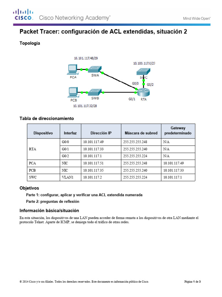 Configuración de ACL Extendidas en Packet Tracer | PDF | Protocolos de ...