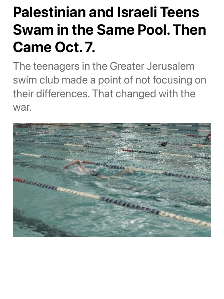 Palestinian and Israeli Teens Swam in the Same Pool. | PDF | Israel ...