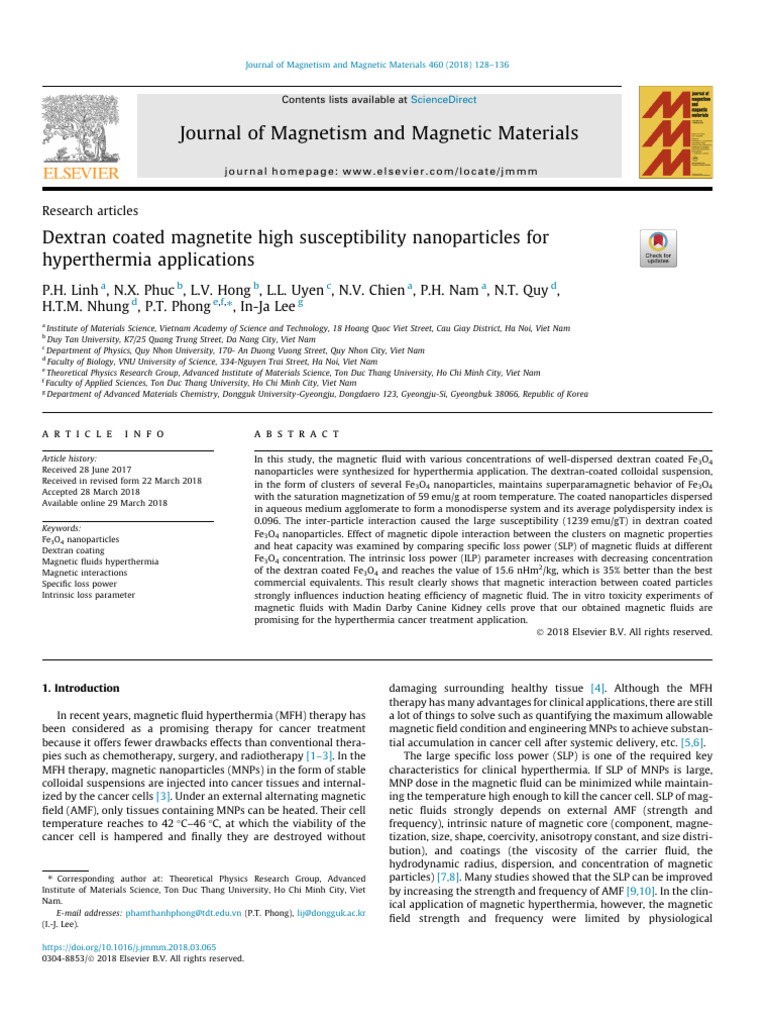 Dextran Coated Magnetite High Susceptibility Nanoparticles For ...