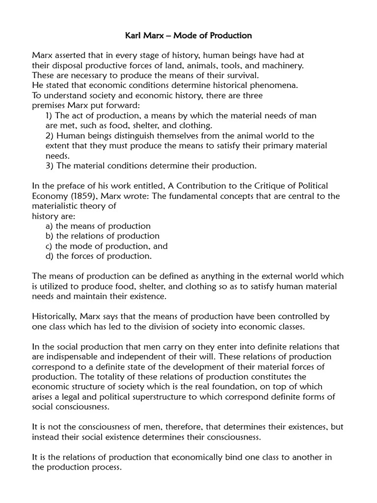 Karl Marx - Mode of Production-Note | PDF | Karl Marx | Communism