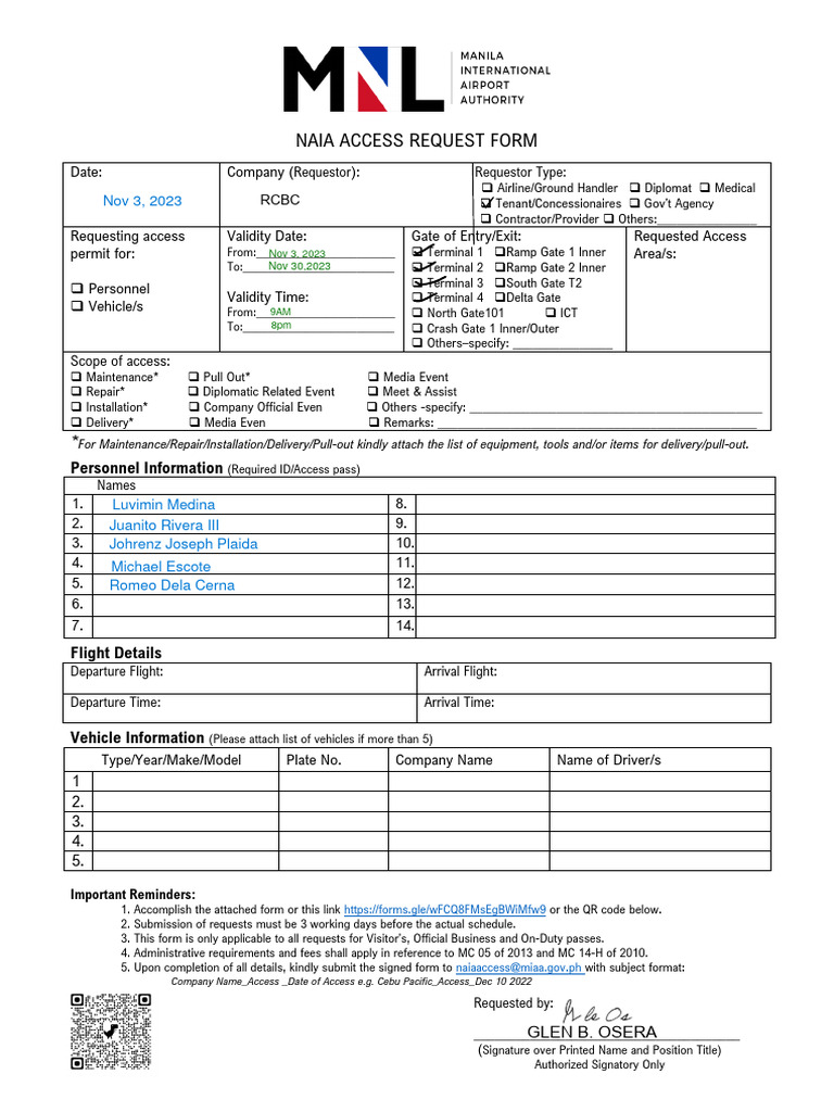 NAIA-Access-Request-Form - SIGNED - (NOV 2023) | PDF | Transport