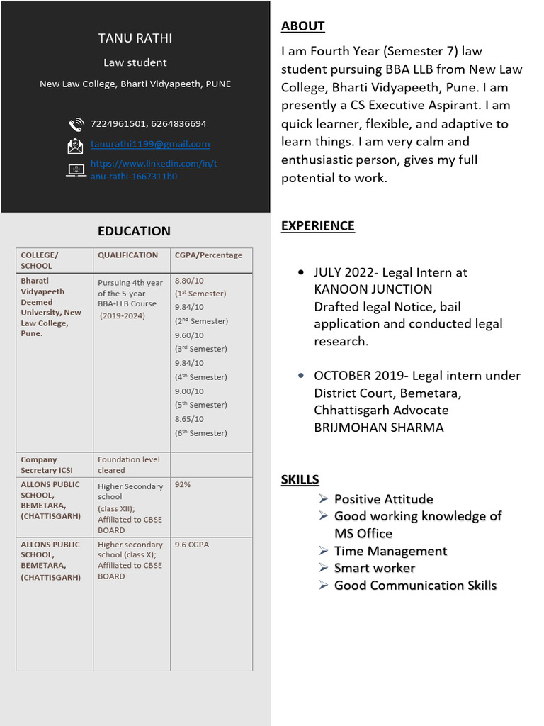 Tanu Rathi CV | PDF | Cognition | Behavior Modification