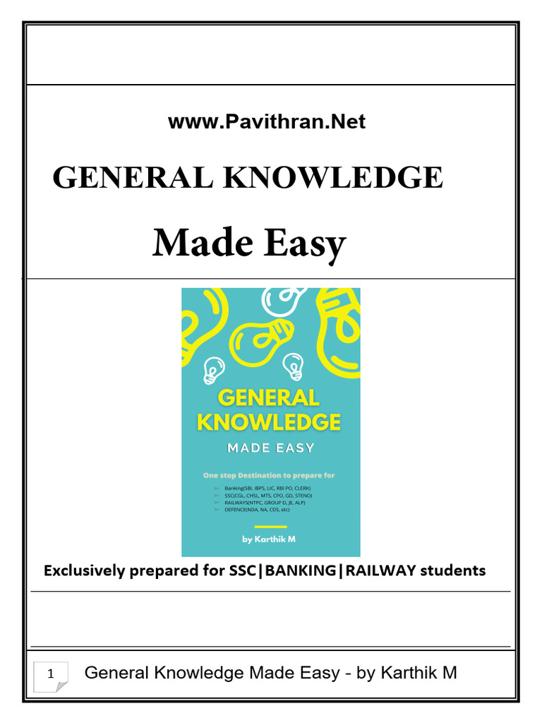 General Knowledge Made Easy Book by Karthik M | PDF | Tamil Nadu | Delhi