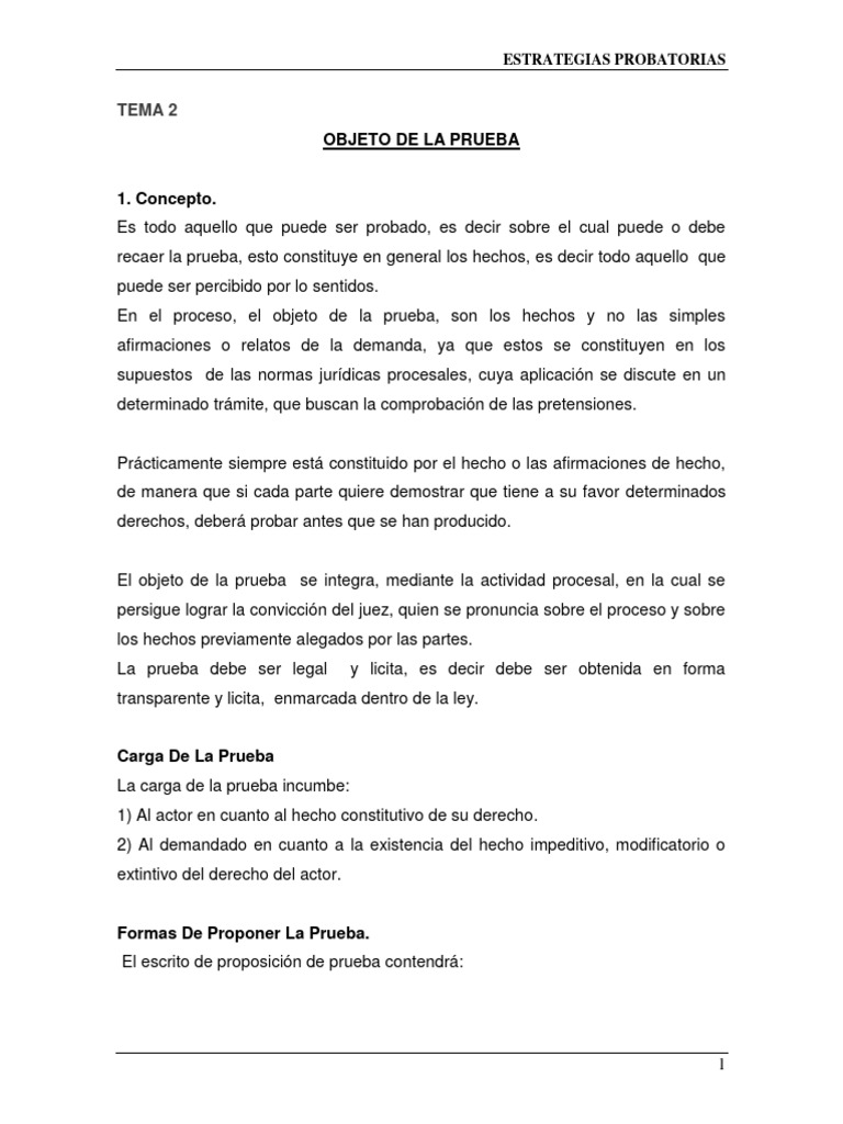 Objeto de La Prueba | PDF | Evidencia (ley) | Ley procesal