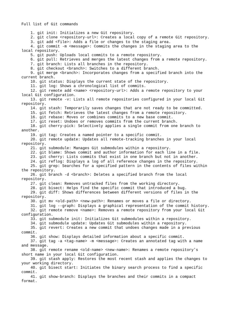 Full List Of Git Commands Pdf Computer File Computing 0863