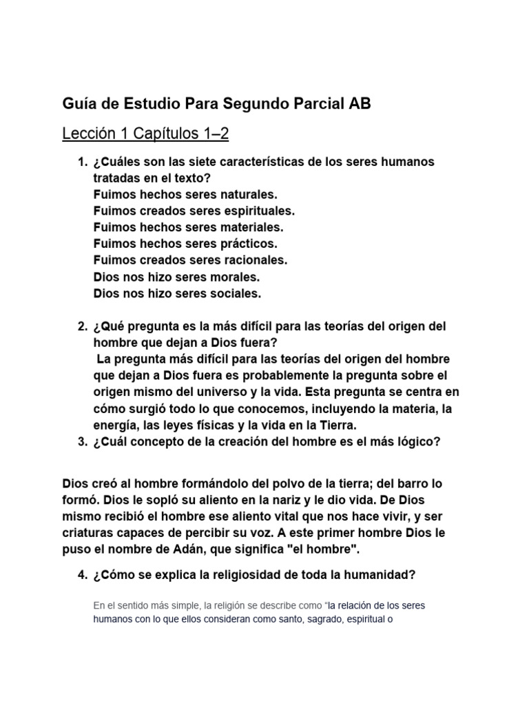Guía de Estudio para Segundo Parcial AB | PDF | Dios | Pecado