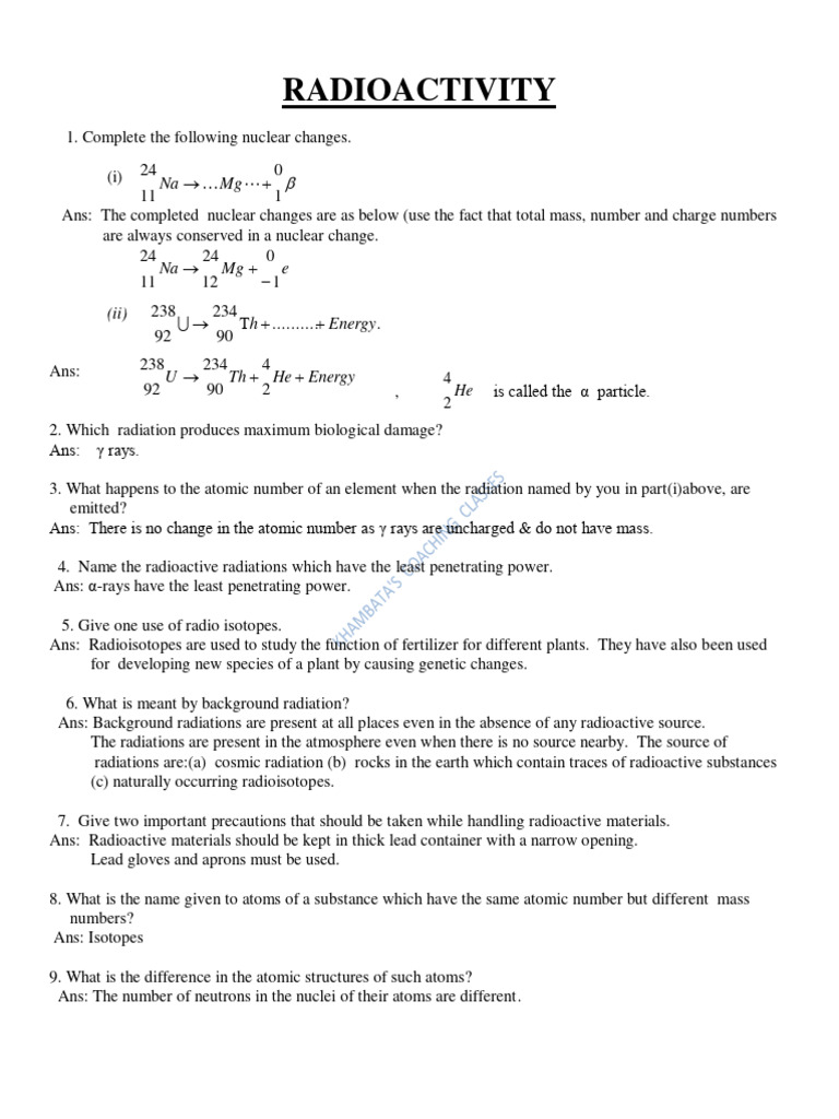 RADIOACTIVITY Important Qs Ans | PDF | Radioactive Decay | Radiation