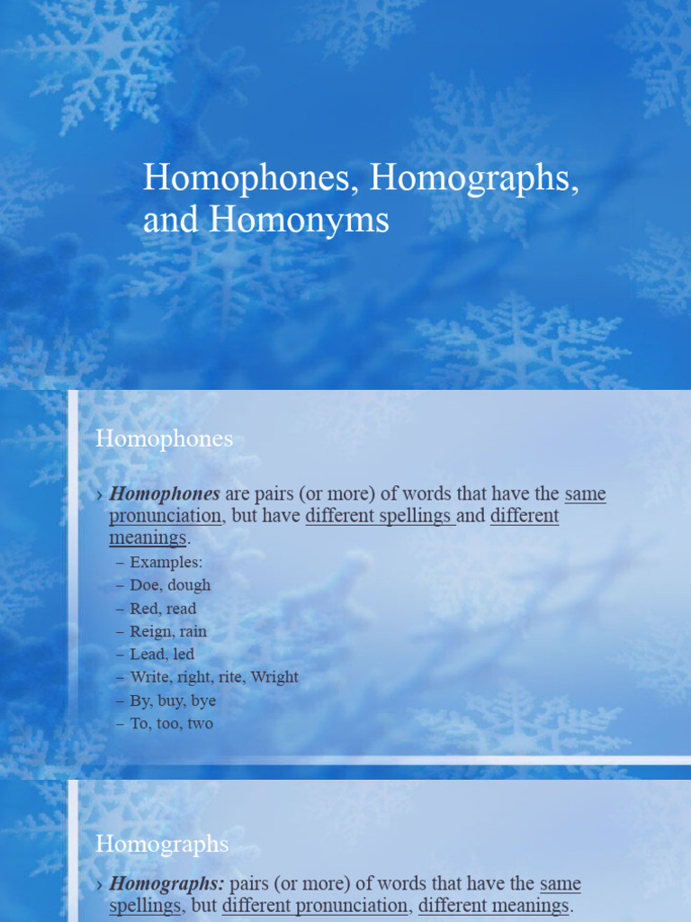 Chapter 7 Homophones, Homographs, and Homonyms | PDF