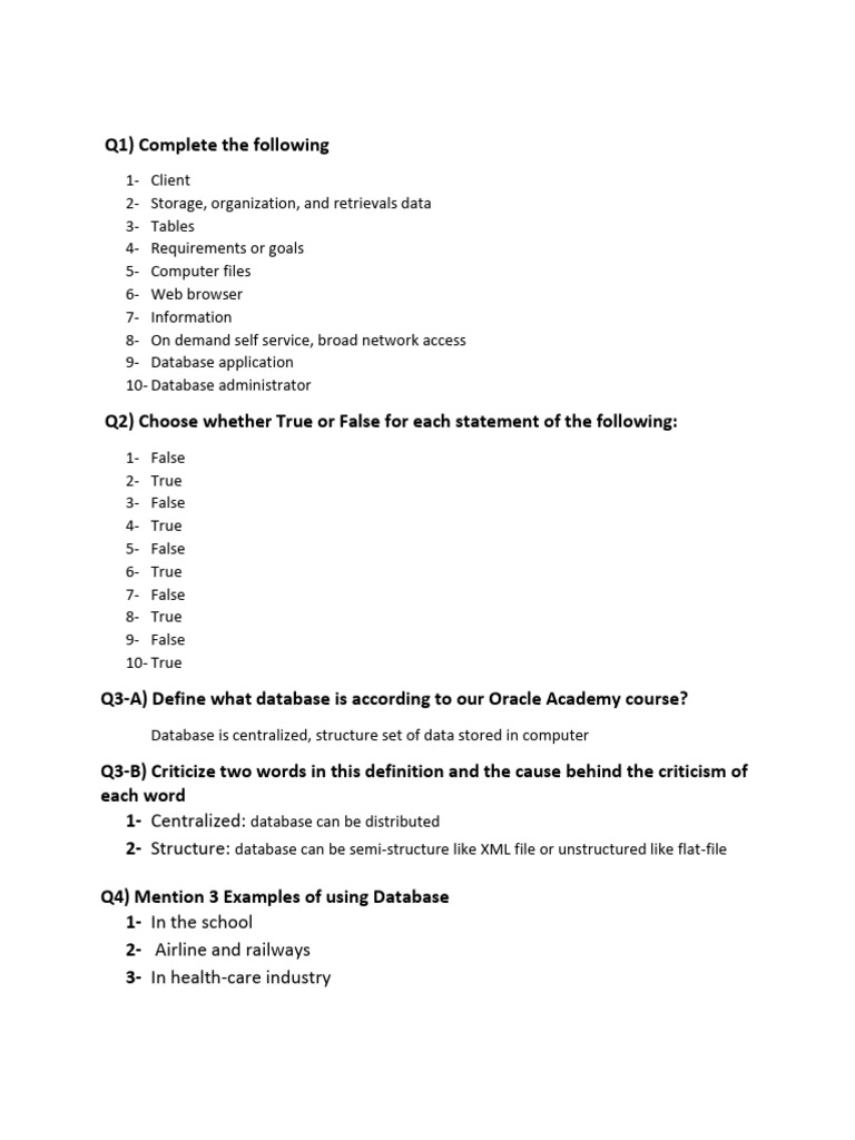 Lecture 1 Exercises Solution | PDF | Databases | Client (Computing)