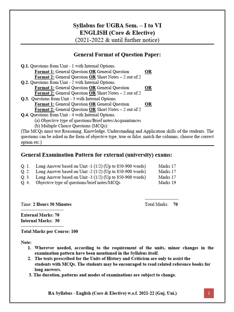 Final BA English Core Elective 2021 22 | PDF | Multiple Choice ...