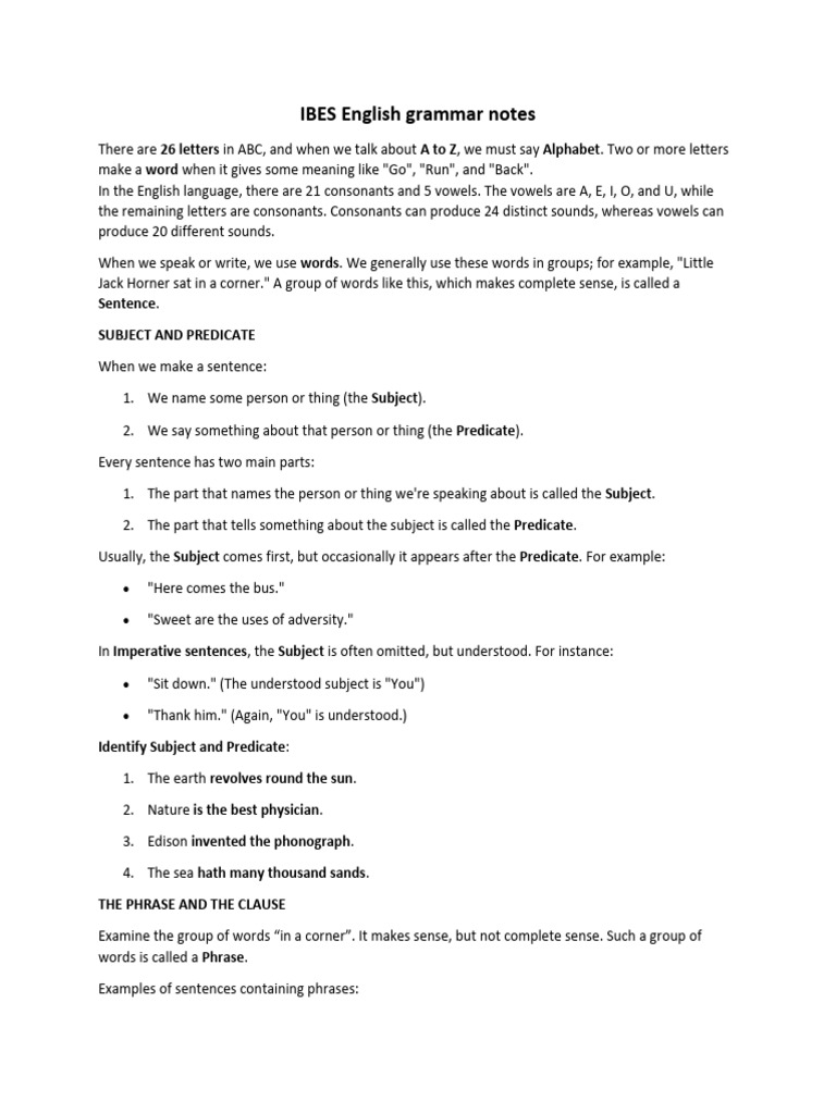 IBES English Grammar Notes | PDF | Adjective | Grammar